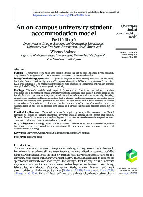 (PDF) An on-campus university student accommodation model