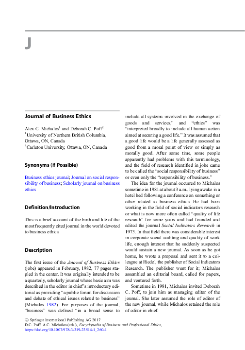 (PDF) Journal of Business Ethics