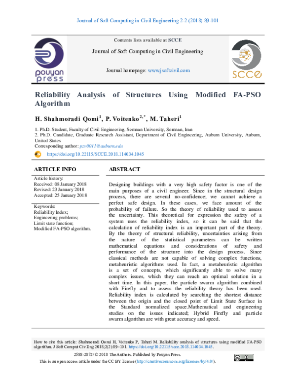 (PDF) Reliability Analysis of Structures Using Modified FA_PSO Algorithm