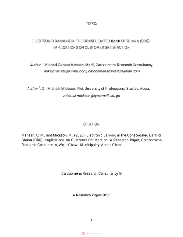 (PDF) E-Banking and Customer Satisfaction