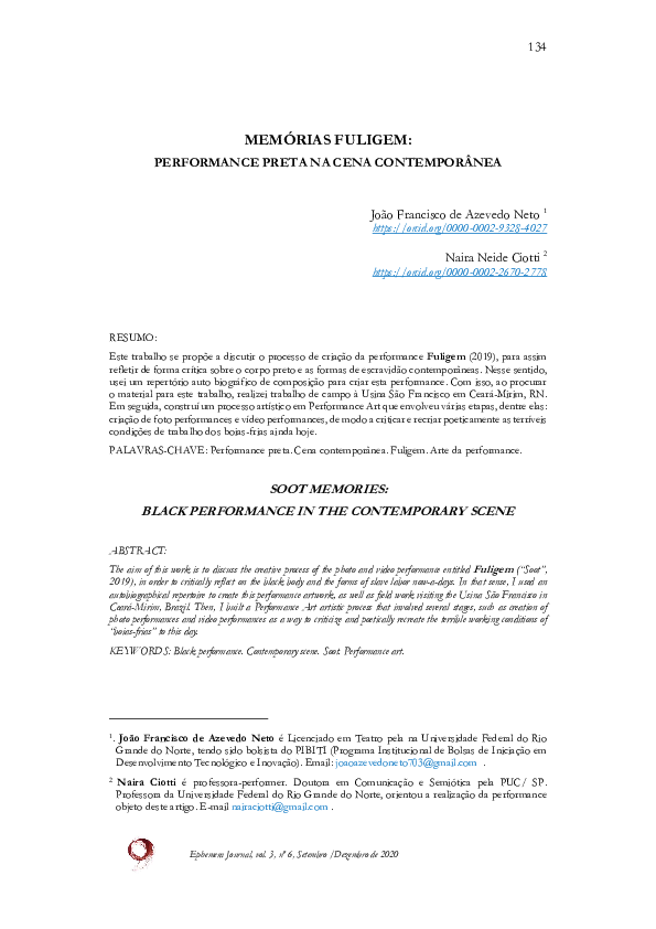 (PDF) Memórias Fuligem: Performance Preta na Cena contemporânea