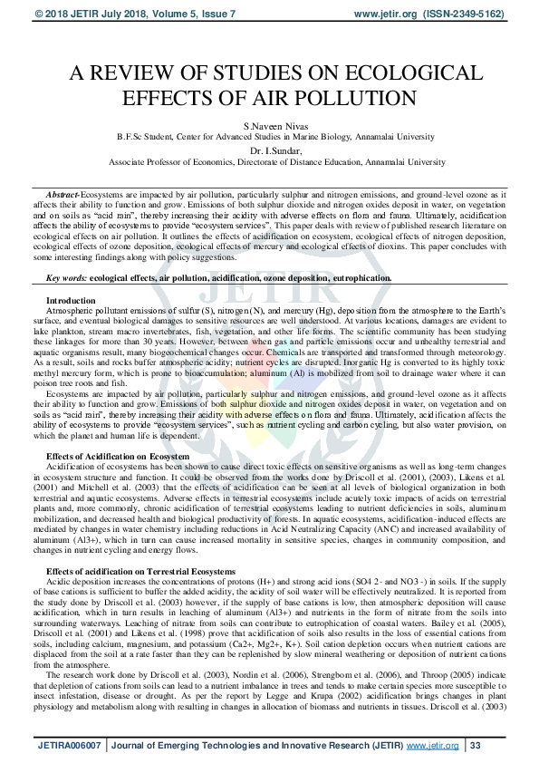 (PDF) A Review of Studies on Ecological Effects of Air Pollution