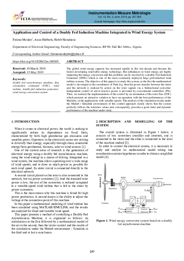 (PDF) Modelling and control of doubly fed induction machine, application for a wind turbine system