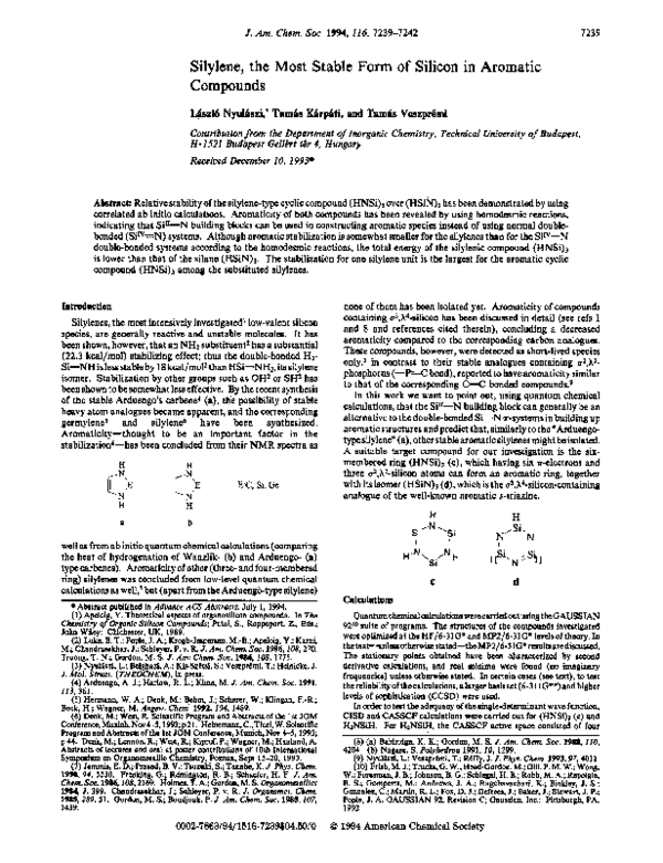 (PDF) Silylene, the Most Stable Form of Silicon in Aromatic Compounds