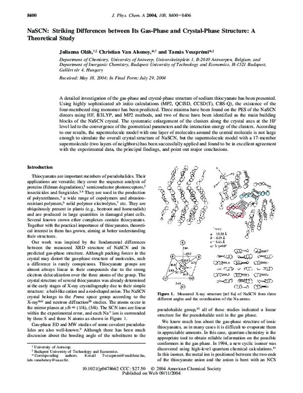 (PDF) NaSCN: Striking Differences between Its Gas-Phase and Crystal ...