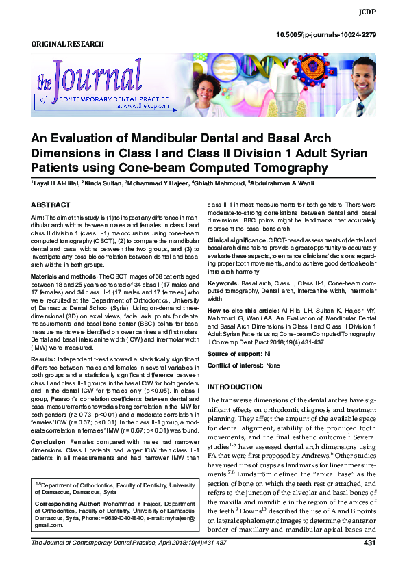(PDF) An Evaluation of Mandibular Dental and Basal Arch Dimensions in ...