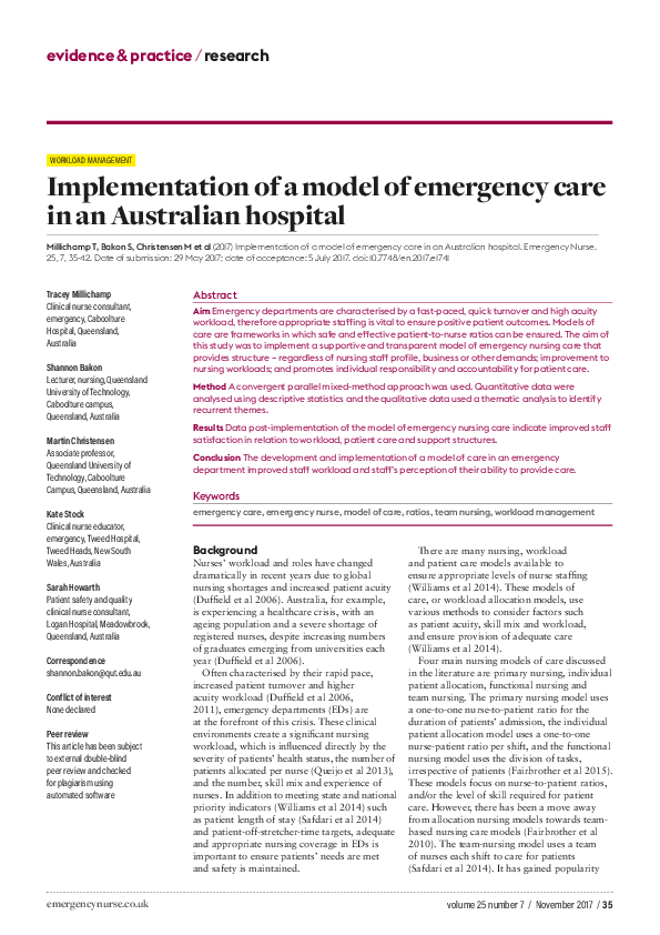 (PDF) Implementation of a model of emergency care in an Australian hospital