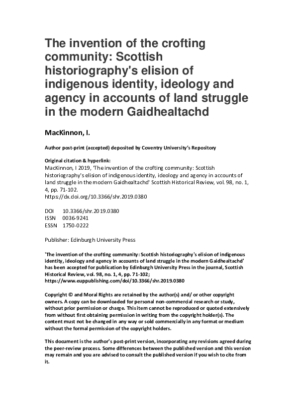 (PDF) The Invention of the Crofting Community: Scottish History's ...