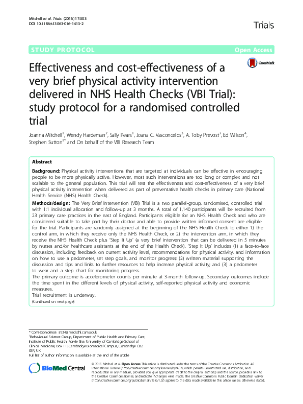 (PDF) Effectiveness and cost-effectiveness of a very brief physical activity intervention ...