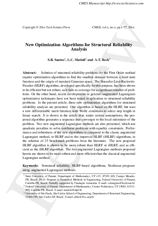 (PDF) New Optimization Algorithms for Structural Reliability Analysis