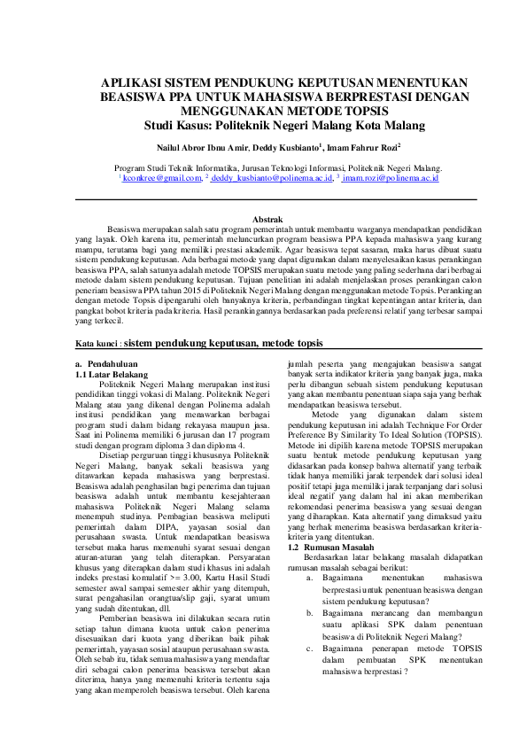 (PDF) APLIKASI SISTEM PENDUKUNG KEPUTUSAN MENENTUKAN BEASISWA PPA UNTUK MAHASISWA BERPRESTASI ...