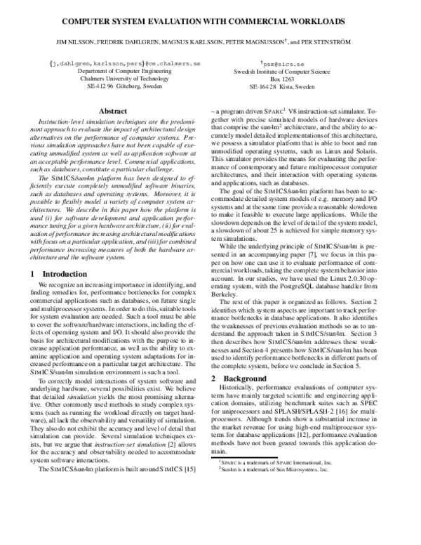 (PDF) Computer system evaluation with commercial workloads