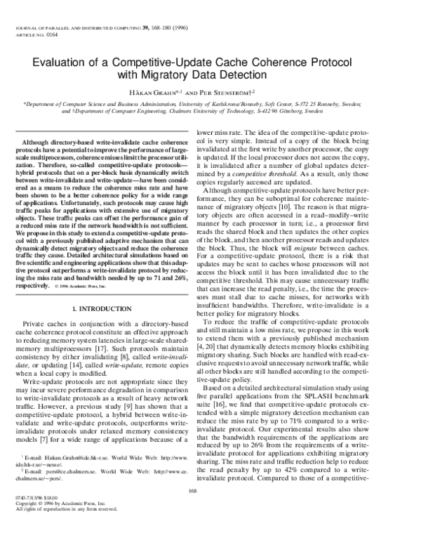 (PDF) Evaluation of a Competitive-Update Cache Coherence Protocol with Migratory Data Detection ...