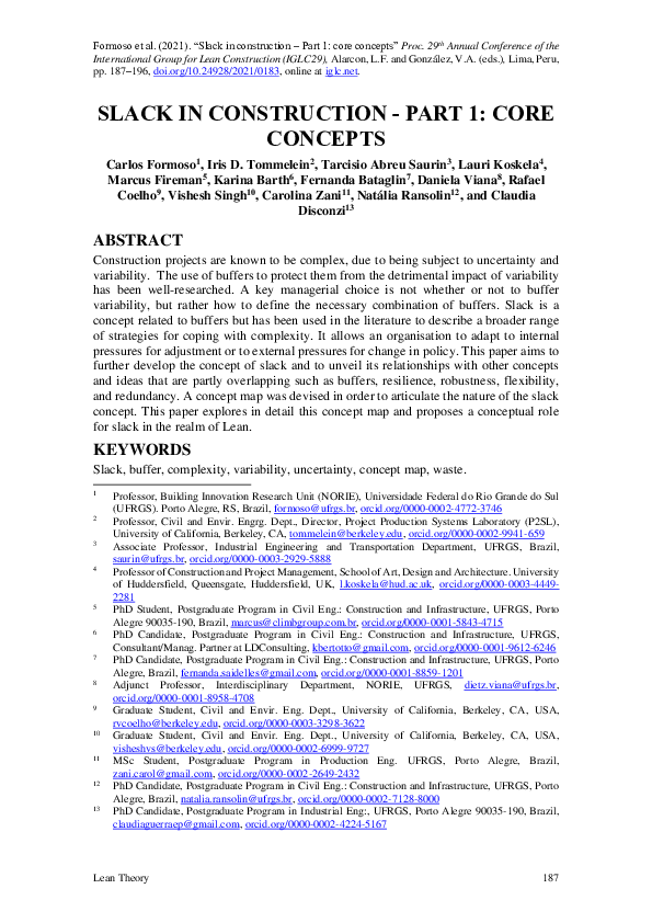 (PDF) Slack in Construction - Part 1: Core Concepts