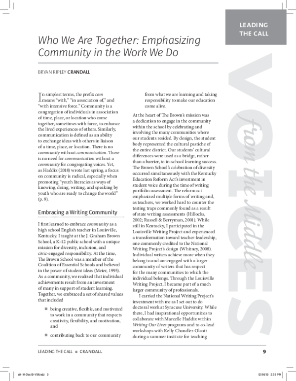 (PDF) Leading the Call: Who We Are Together: Emphasizing Community in ...