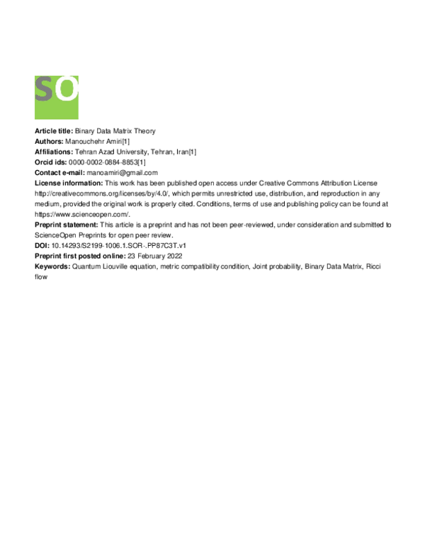 (PDF) Binary Data Matrix Theory