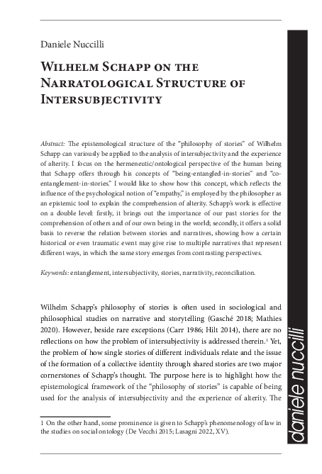 (PDF) Wilhelm Schapp on the Narratological Structure of Intersubjectivity