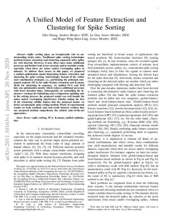 (PDF) A Unified Model of Feature Extraction and Clustering for Spike ...