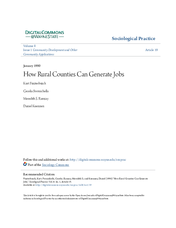 (PDF) How Rural Counties Can Generate Jobs | Meredith Ramsay - Academia.edu