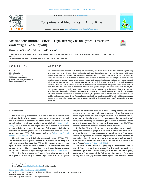 (PDF) Visible/Near Infrared (VIS/NIR) spectroscopy as an optical sensor for evaluating olive oil ...