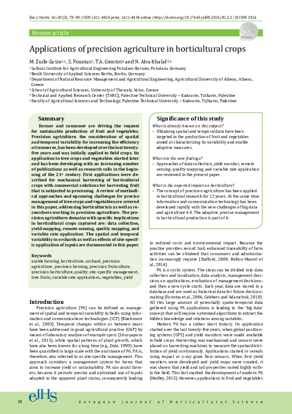 (PDF) Applications of precision agriculture in horticultural crops