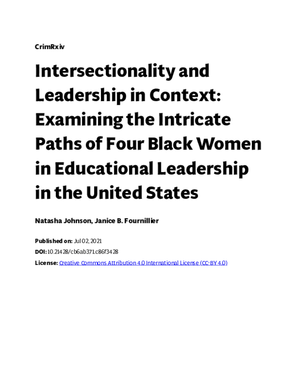 (PDF) Intersectionality and Leadership in Context: Examining the Intricate Paths of Four Black ...