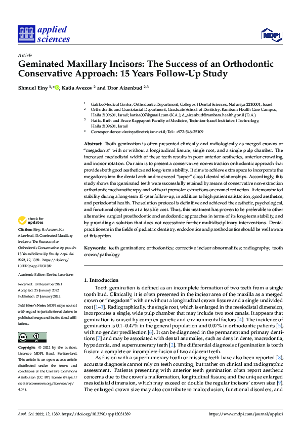 (PDF) Geminated Maxillary Incisors: The Success of an Orthodontic ...