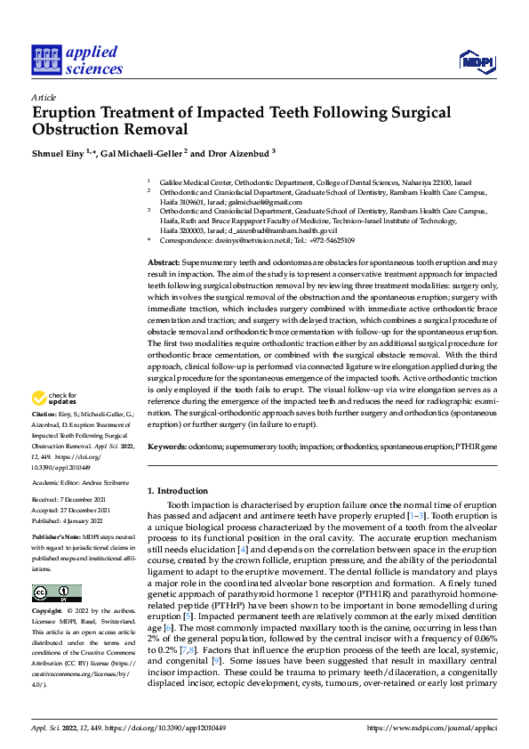 (PDF) Eruption Treatment of Impacted Teeth Following Surgical ...