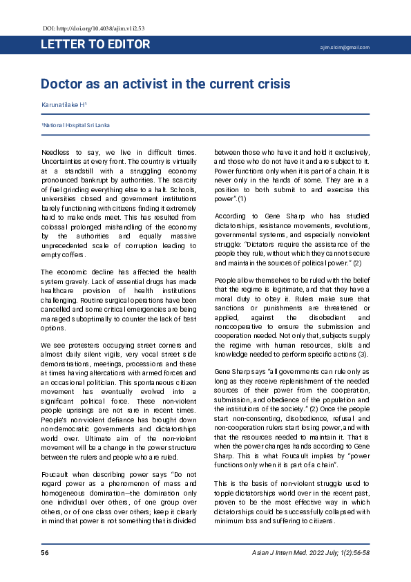 (PDF) Doctor as an activist in the current crisis