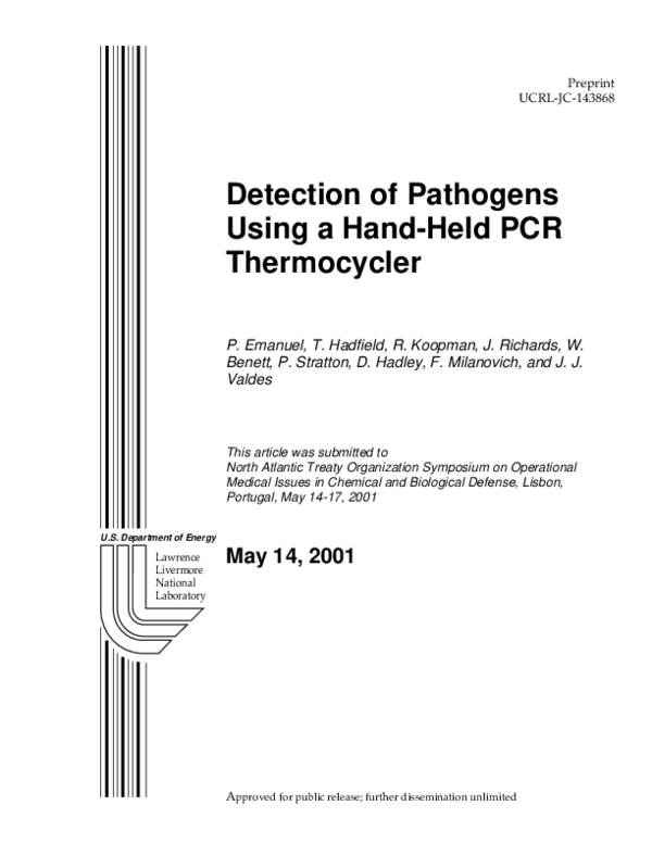 (PDF) Detection of Pathogens Using a Handheld PCR Thermocycler