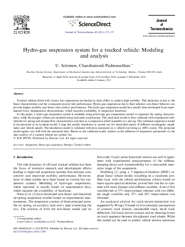 (PDF) Hydro-gas suspension system for a tracked vehicle: Modeling and ...