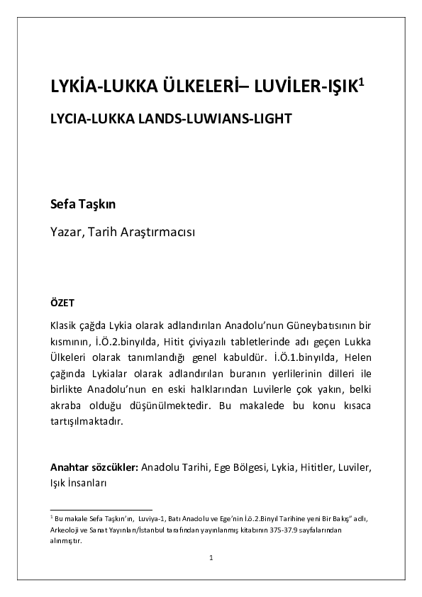 (PDF) LYKİA-LUKKA ÜLKELERİ-LUVİLER-IŞIK/ LYCIA-LUKKA LANDS-LUWIANS-LIGHT