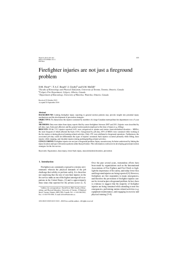 (PDF) Firefighter injuries are not just a fireground problem
