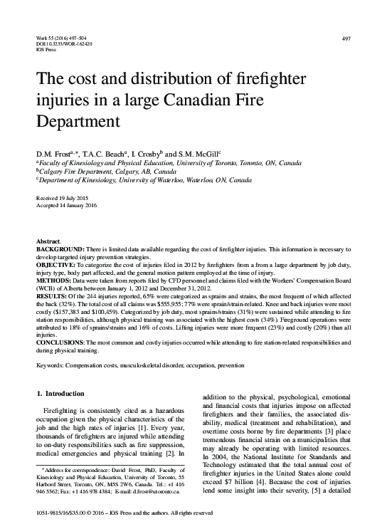 (PDF) The cost and distribution of firefighter injuries in a large ...