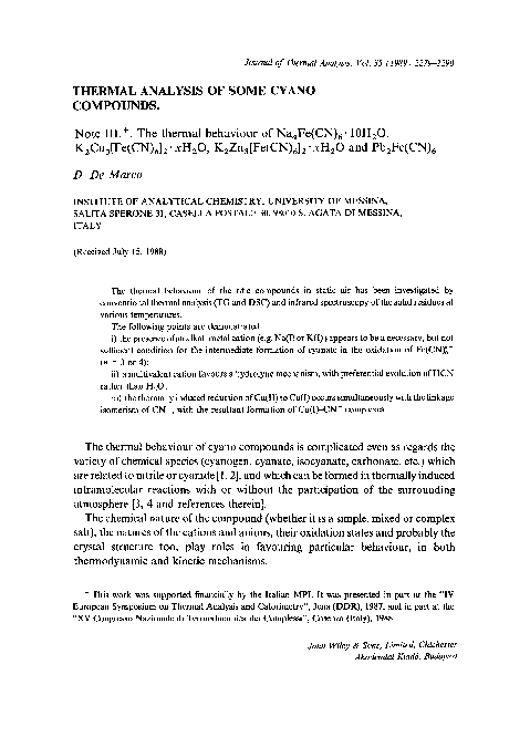 (PDF) Thermal analysis of some cyano compounds