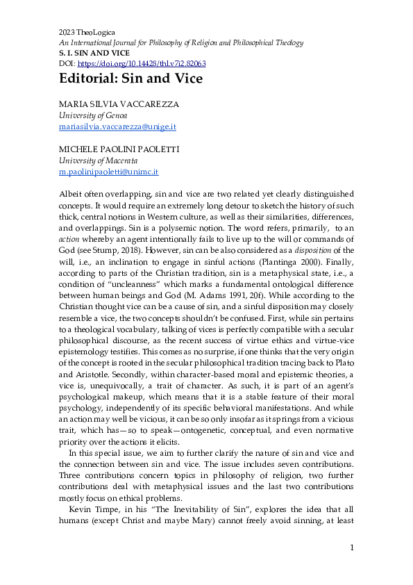 (PDF) Editorial: Sin and Vice