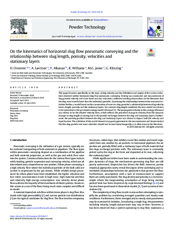 (PDF) On the kinematics of horizontal slug flow pneumatic conveying and the relationship between ...