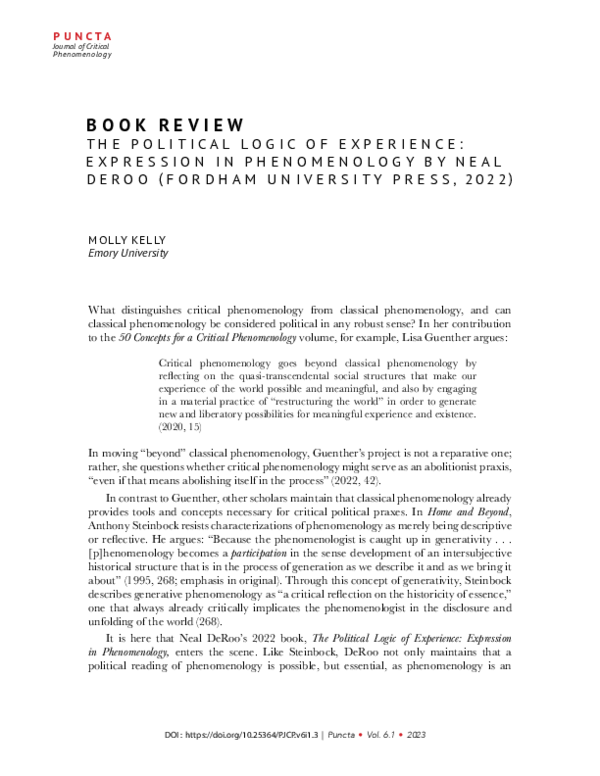 (PDF) Book Review- The Political Logic of Experience: Expression in ...