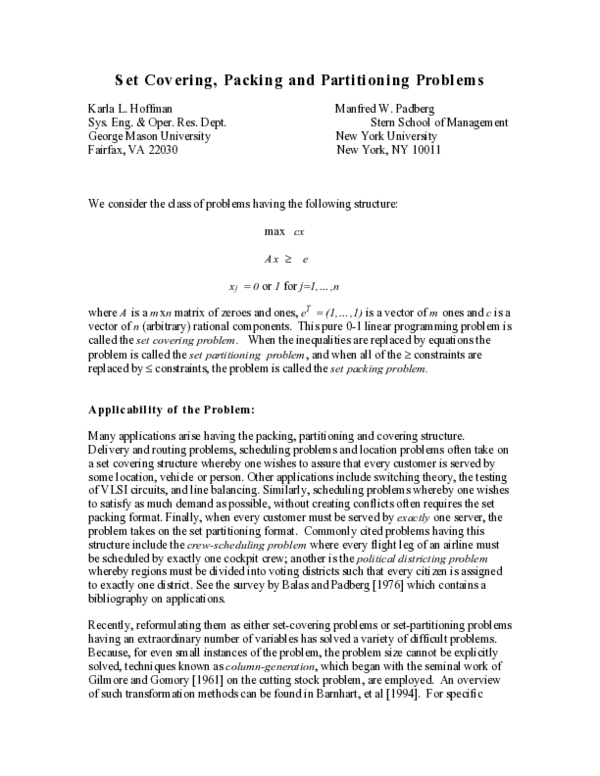 (PDF) Set Covering, Packing and Partitioning Problems