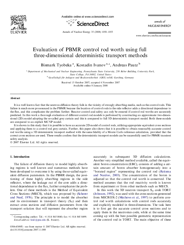 (PDF) Evaluation of PBMR control rod worth using full three-dimensional deterministic transport ...