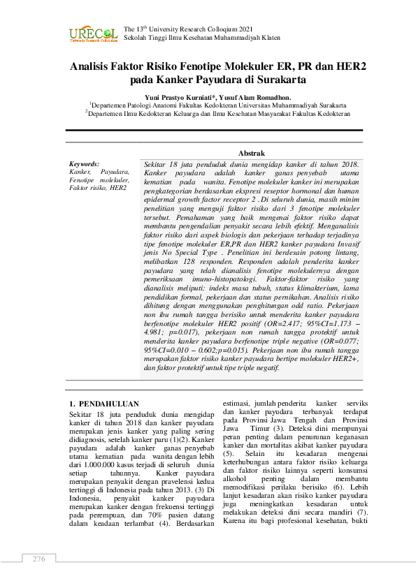 (PDF) Analisis Faktor Risiko Fenotipe Molekuler ER, PR dan HER2 pada ...