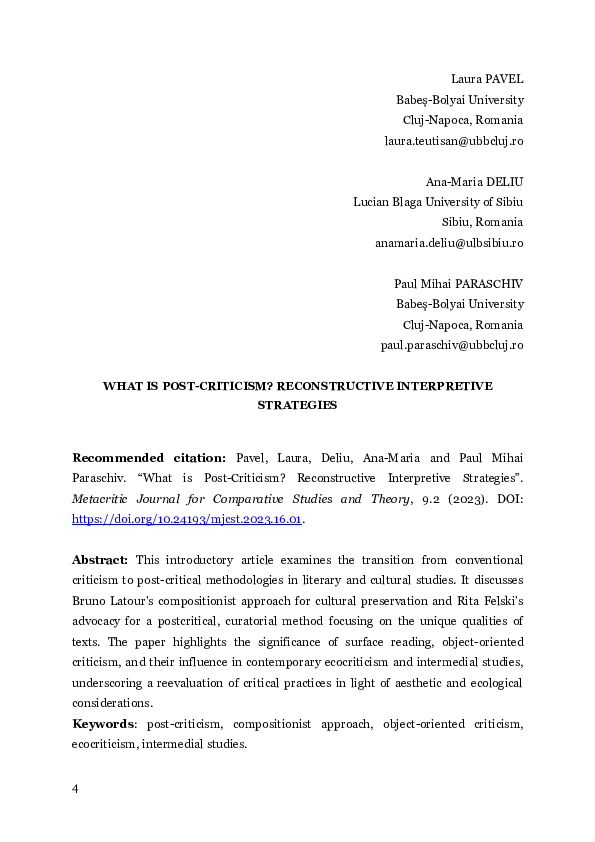 (PDF) What is Post-Criticism? Reconstructive Interpretive Strategies