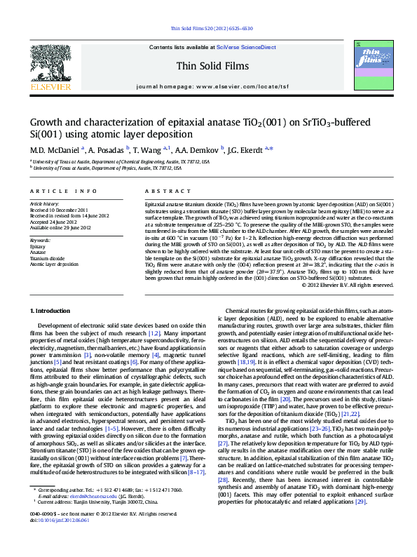 (PDF) Growth and characterization of epitaxial anatase TiO2(001) on SrTiO3-buffered Si(001 ...