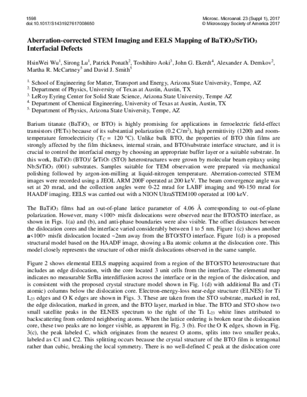 (PDF) Aberration-corrected STEM Imaging and EELS Mapping of BaTiO 3 ...