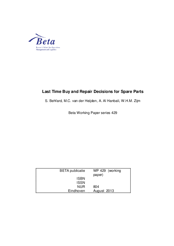 (PDF) Last time buy and repair decisions for spare parts