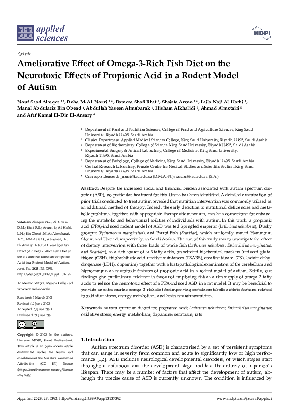 (PDF) Ameliorative Effect of Omega-3-Rich Fish Diet on the Neurotoxic ...