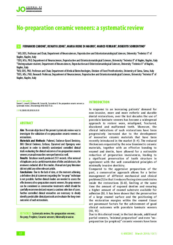 (PDF) No-preparation ceramic veneers: a systematic review