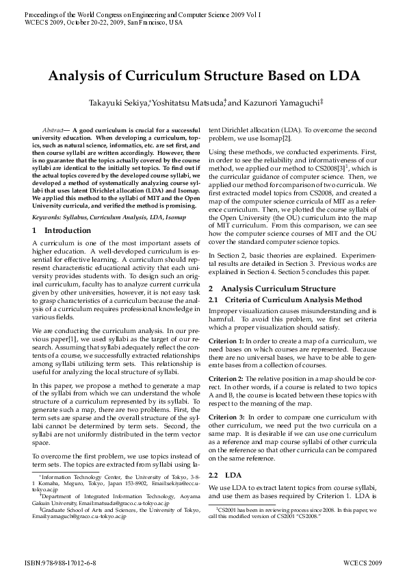 (PDF) Analysis of Curriculum Structure Based on LDA