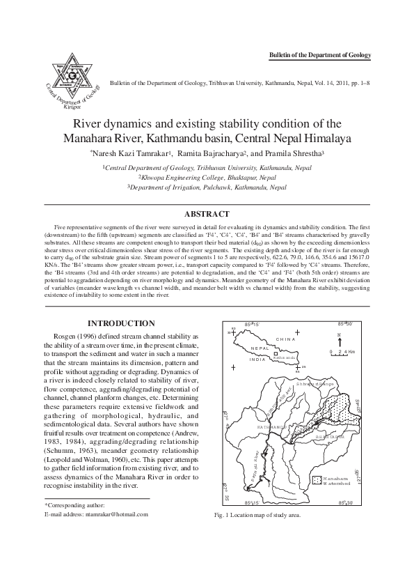 (PDF) River dynamics and existing stability condition of the Manahara River, Kathmandu basin ...