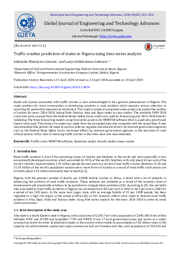 (PDF) Traffic crashes prediction of states in Nigeria using time series ...